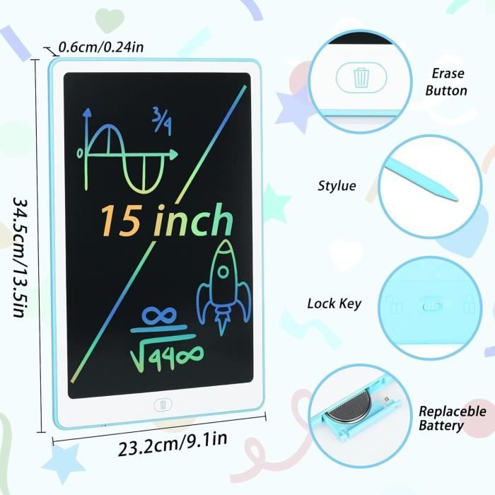 Sofore Tablette D'écriture LCD Coloré,15 Pouces Ecriture LCD Magique ...