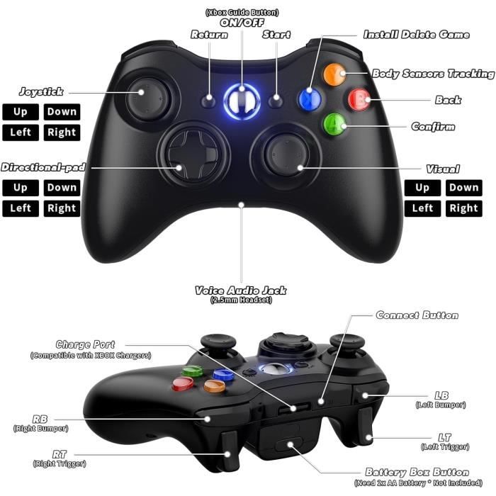 Manette Sans Fil Pour Xbox 360 Pc Controller Avec Adaptateur Récepteur ...