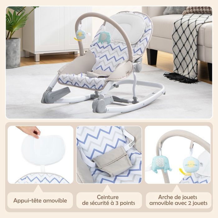 Transat Bébé 2 en 1 COSTWAY-Dossier 3 Positions-Siège Fixe/Bascule en ...