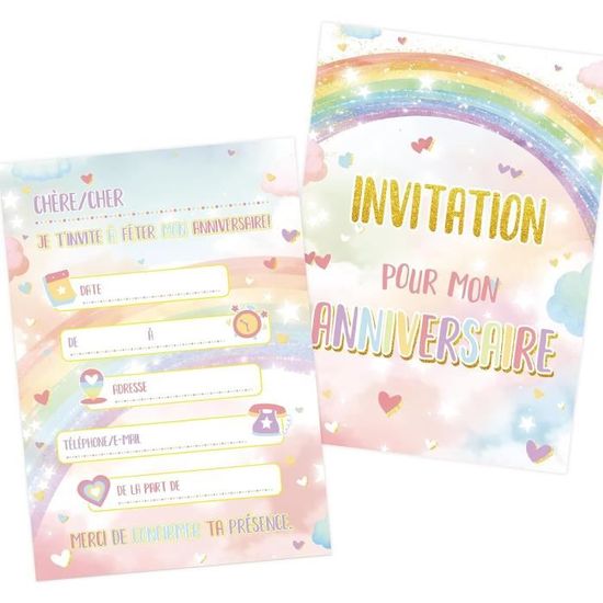 12 Feuilles Cartes Invitation Anniversaire Enfants Multicolore Carte De ...