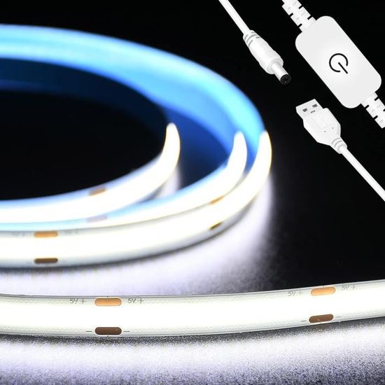 Ruban Led Cob Usb 2M 320Led Blanc Froid, Bande Led 5V Avec Gradateur Tactile, Bande Lumineuse ...