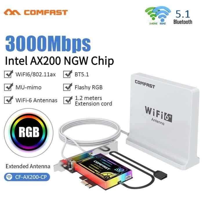Ax200cp - Carte réseau Intel AX200, Wi Fi 6 RGB, PCI E, 3000-2.4 go ...