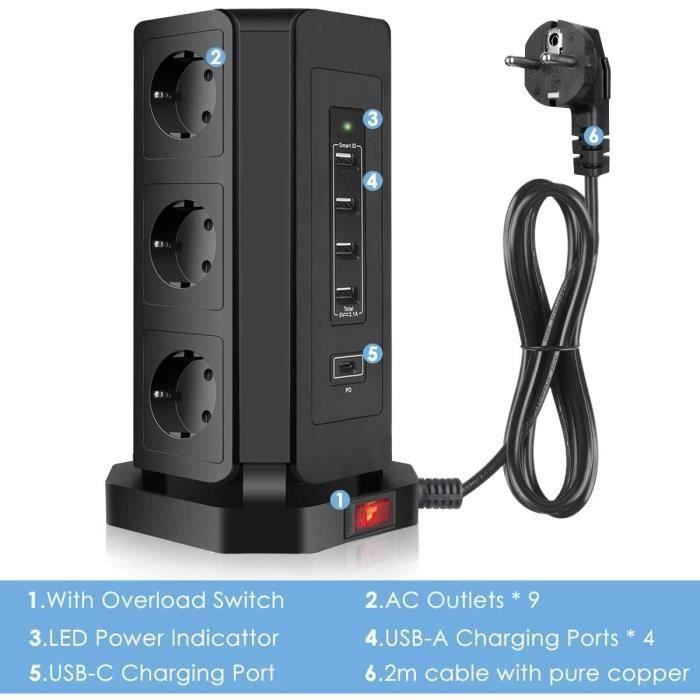 Parasurtenseur Parafoudre 9 Prises avec 4 USB Et 1 Type c 3.1A Ports ...