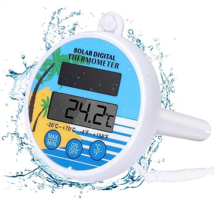 Thermomètre solaire pour piscine - Thermomètre flottant - Thermomètre numérique LCD - Facile à ...