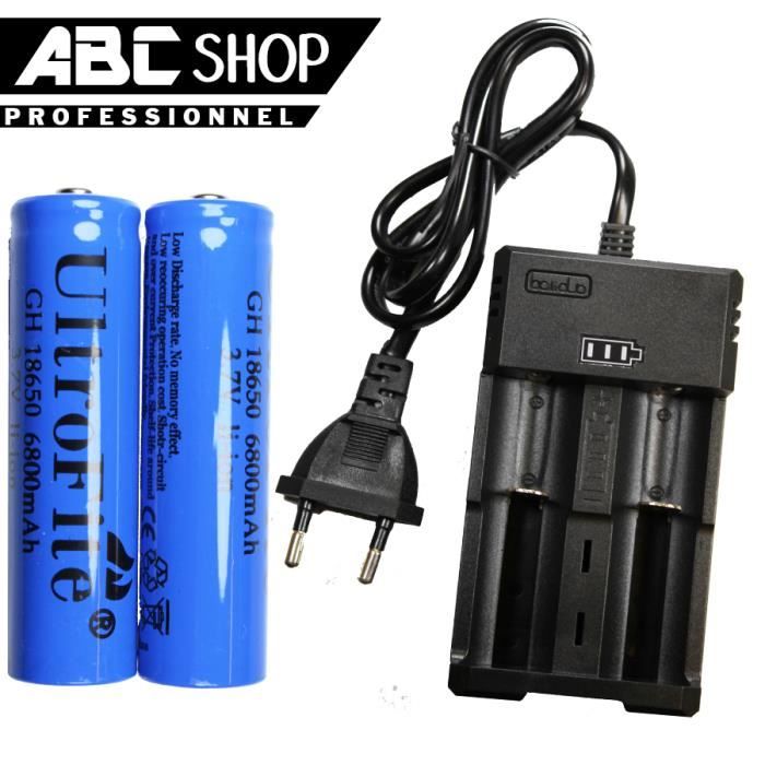 2 PILE ACCU BATTERIE RECHARGEABLE 18650 3.7V 6800mAh Li ion CHARGEUR DOUBLE CHARGE RAPIDE