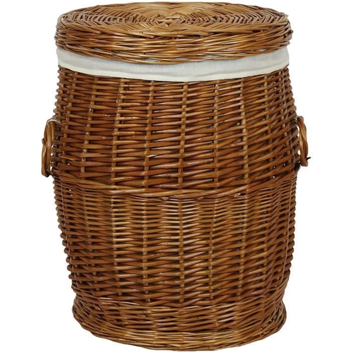 Panier à linge tressé avec couvercle et insert en tissu en osier Ø 40 ...