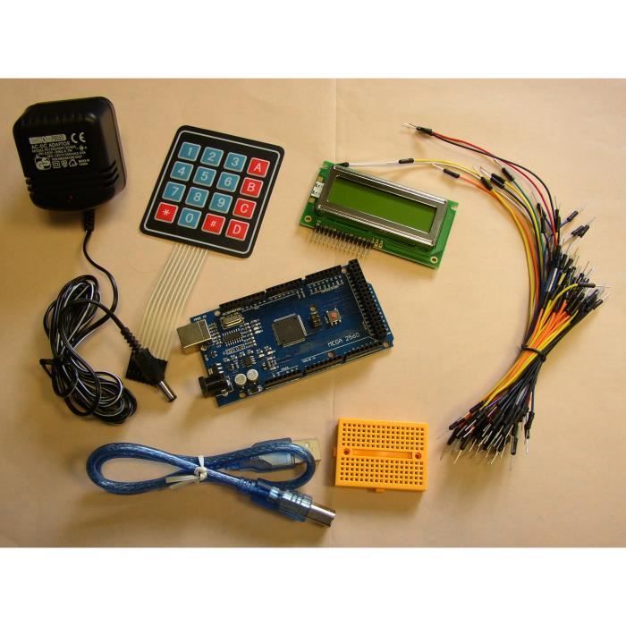 Kit Arduino - MEGA 2560 Rev3 + 65 Fils + Clavier 4x4 + Lcd 2x16 Vert ...