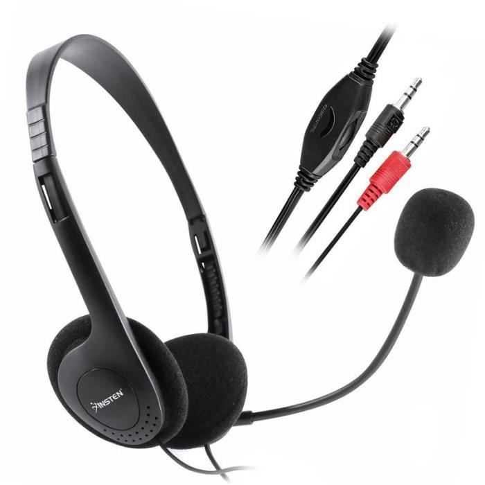 INSTEN® Casque filaire Noir avec Microphone 3,5mm Audio Speaker Pour ...