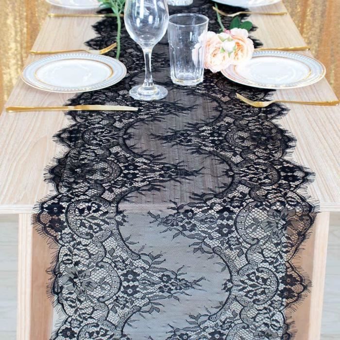 Chemin De Table - Limics24 - Dentelle Noire Mariage À Franges Tissu ...
