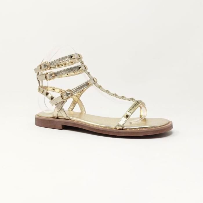 Sandale LES TROPEZIENNES Coralie - Cuir doré - Talon plat 2cm Doré ...