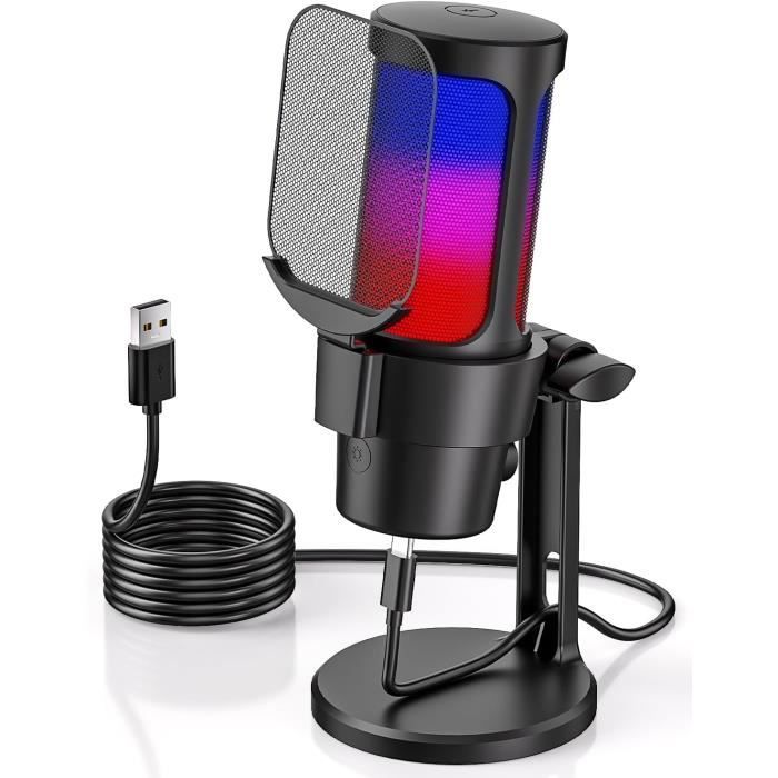 Usb Microphone À Condensateur Rgb Micro Gaming Pour Pc Ordinateur ...