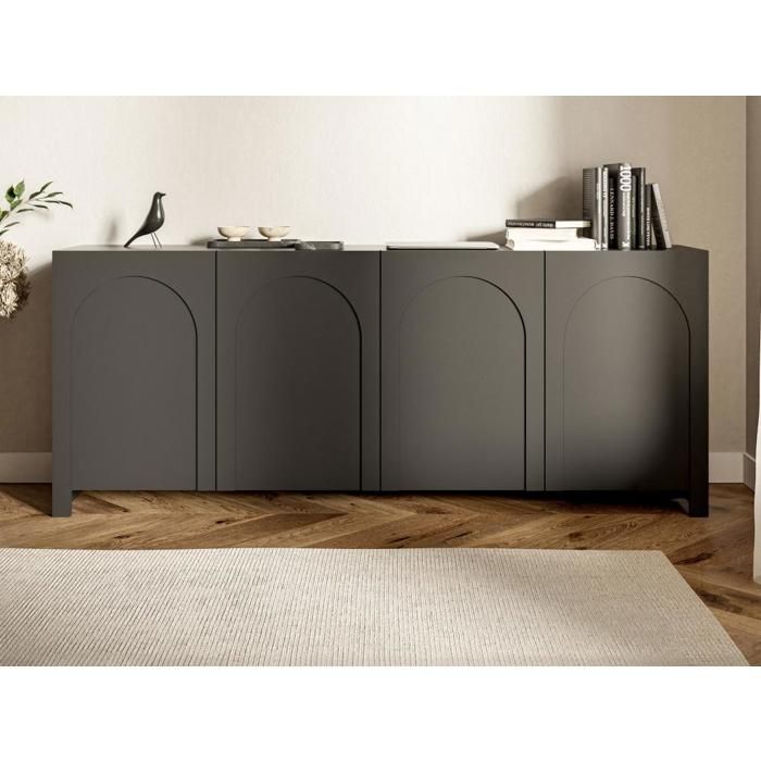 Buffet avec 4 portes en MDF - Noir - DELANYA - Cdiscount Maison