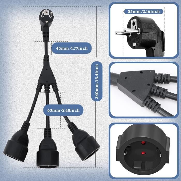 Fiche Triple Pour Prise, Rallonge Avec 3 Prises Schuko 16A- 250V- Max ...