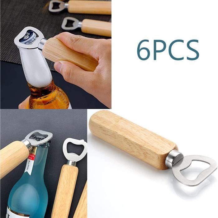 6 Pcs Ouvre Bouteille Bois, Décapsuleurs En Manche En Bois, Décapsuleur ...