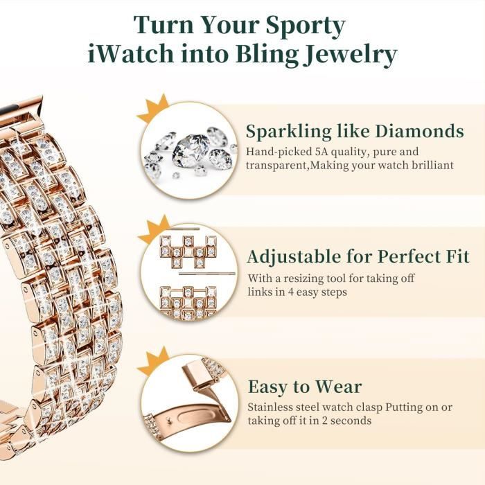 Compatible Bracelet Apple Watch 9 8 7 41Mm, Métal Femme Brillant ...