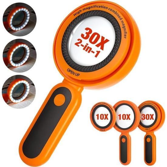 Loupe de Lecture, X30 X10 Loupe Eclairante avec 3 Niveaux De Luminosité Et 21 LED D'Éclairage ...