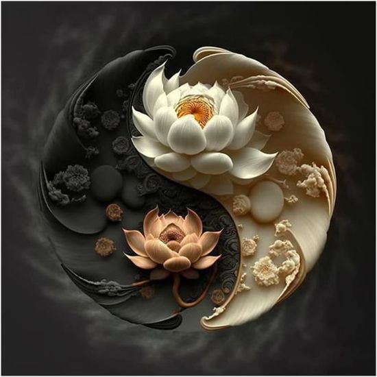 Kit complet broderie diamant Ying Yang Lotus - Artisanat bricolage ...