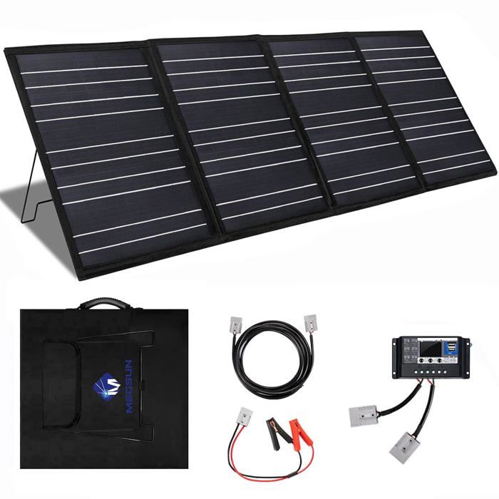 Kit de panneau solaire pliable portable 100W 18 V avec contrôleur, 2 ports USB et 1 sortie CC ...