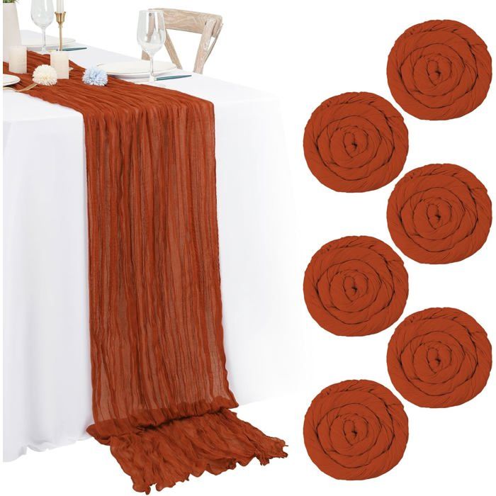 Set of 6 Cheesecloth Table Runner, Terracotta 55x180cm, Rustic Gauze ...