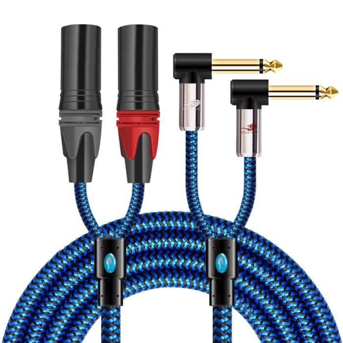 2XLR--2x6.35 (Bleu) - 0.75m - Câble Audio double 6.35mm 1-4 ''TS Mono ...