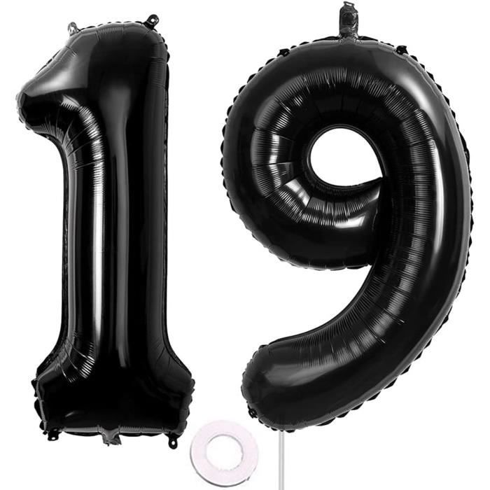 Ballon Anniversaire 19 Ans Noir, 100 Cm Ballon Chiffre Numéro 19 Noir ...