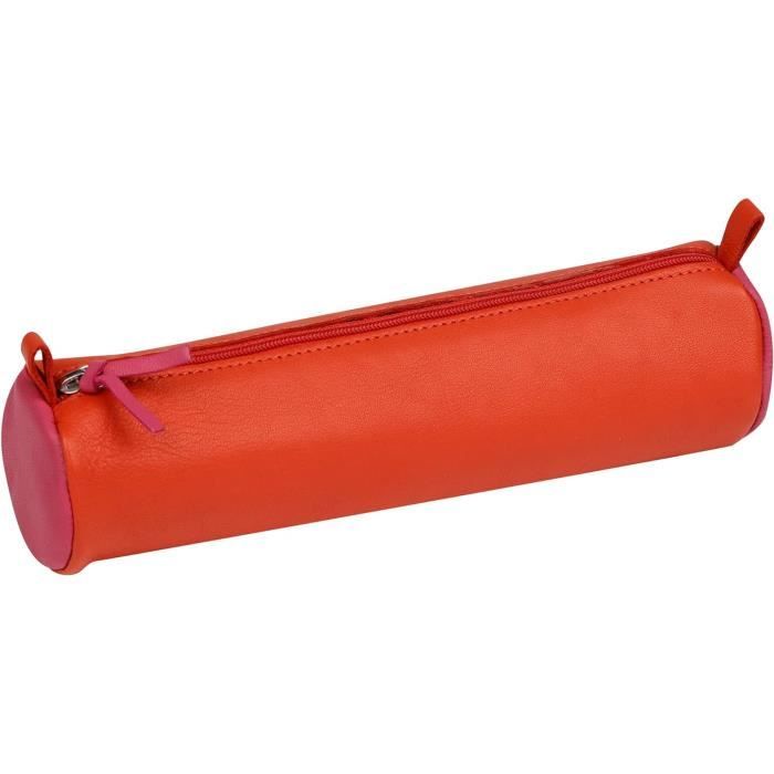 8392C - Trousse Scolaire Ronde Bicolore Orange-Fuchsia Ø5,5X22 Cm En ...