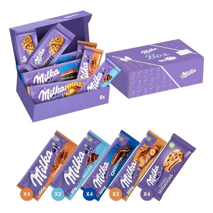 Milka Box - Assortiment de 16 Chocolats et Biscuits - 12 Tablettes de ...
