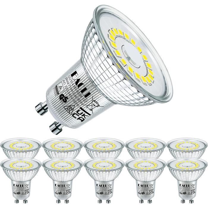 Ampoule Led Gu10 Blanc Froid 4.8W Équivalent Halogène 75W, Lot De 10, 585 Lumens 6000K Non ...