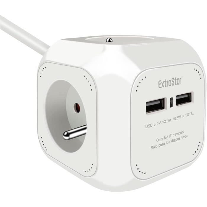 Multiprise Usb Cube, Bloc Multiprises Avec 4 Prises Et 2 Ports Usb ...