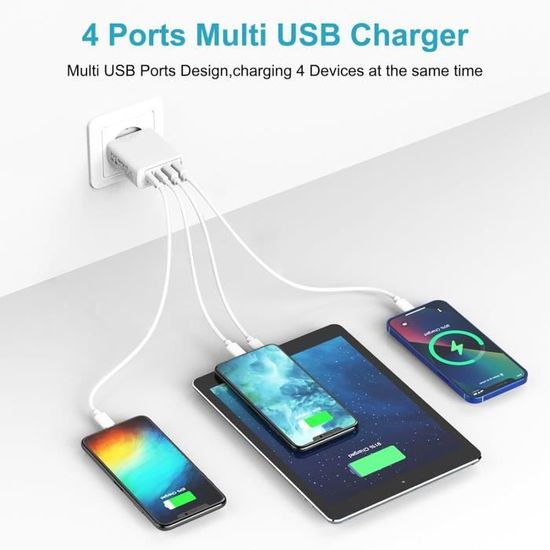 Chargeur Usb Multiple, Prise Usb Multiple 4 Ports 33W Chargeur Rapide ...