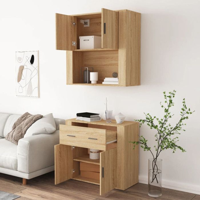 VidaXL Buffet haut Chêne sonoma Bois d'ingénierie 3185370 - Cdiscount ...