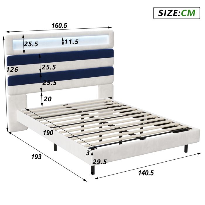 POCKETPOP Structure de Lit Double 140 x 190 cm, Cadre Flottant avec ...