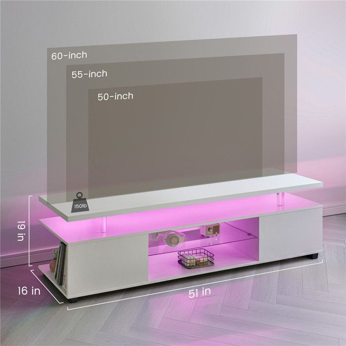 Meuble Tele Blanc avec LED et Rangement, Meuble TV Salon Moderne avec ...