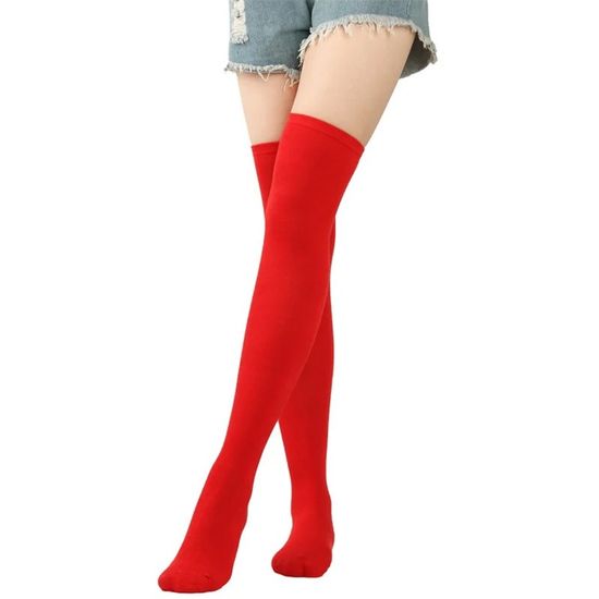 Chaussettes Hautes en Coton pour Femme,Bas Longs,Rouge Violet,Cosplay ...