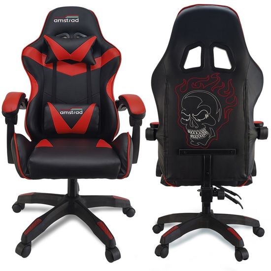 Fauteuil gaming Amstrad AMS-800-RED-SKRED - simili cuir noir et rouge ...