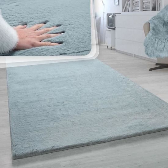 Tapis Dense Turquoise Doux Salon Poils Longs Shaggy Fausse Fourrure Robuste Douillet 120x160 cm ...