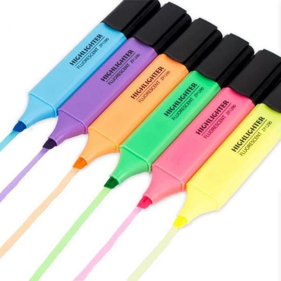 Lot de 6 Surligneurs, Assortiment de Couleurs Vives,Surligneurs Kit ...