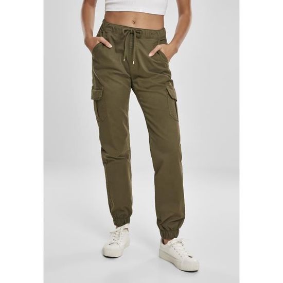 Pantalon Femme Urban Classics High Waist Cargo Jogging Vert Olive