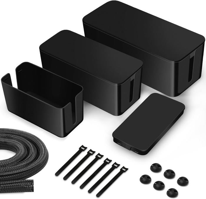 Noir Boîte Cache cable, Lot de 3 Boite Rangement Cable, Cache ...