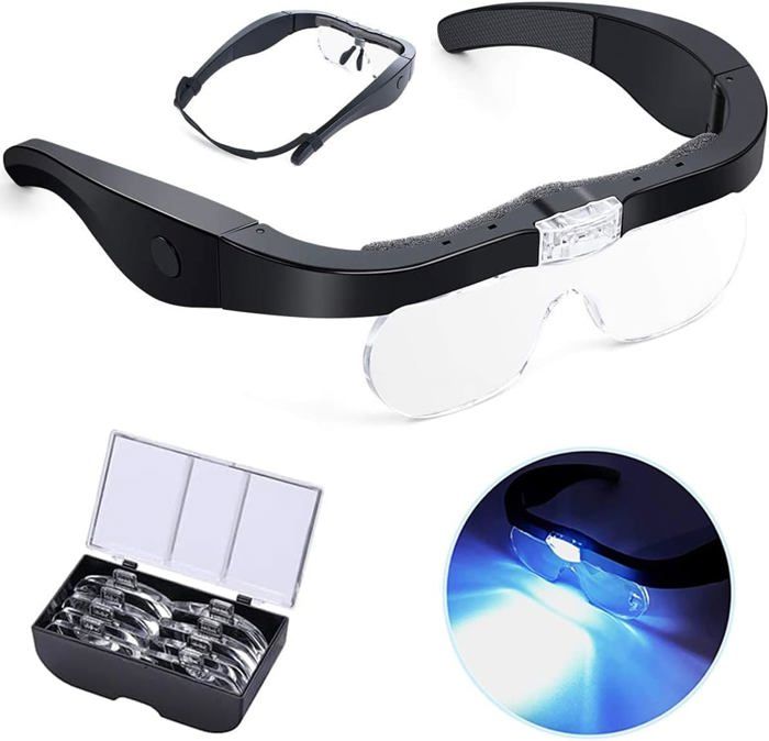 Lunette Loupe Grossissante Led Eclairante Rechargeable, Loupe De Tête De Lecture Travail Pour ...