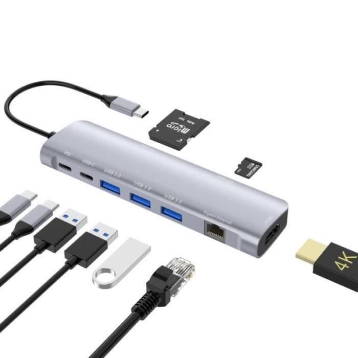 HUB Hub Hub Type-C 9-In-1 Type-C 3 * Usb30 + Hdmi + Sd + Tf + Rj45 Gigabit + Pd + Hub Multi ...