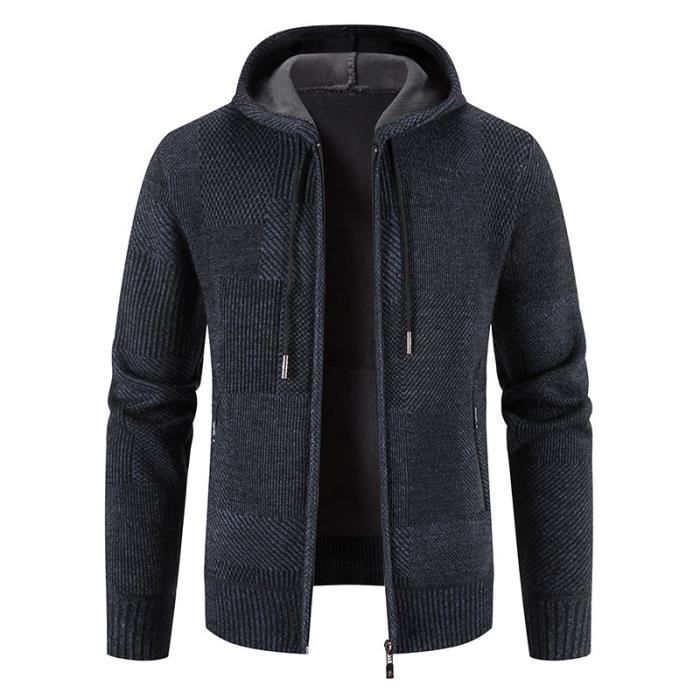 Gilet Zippé Homme à Capuche Chaud Doublé Polaire Cardigan en Tricot ...