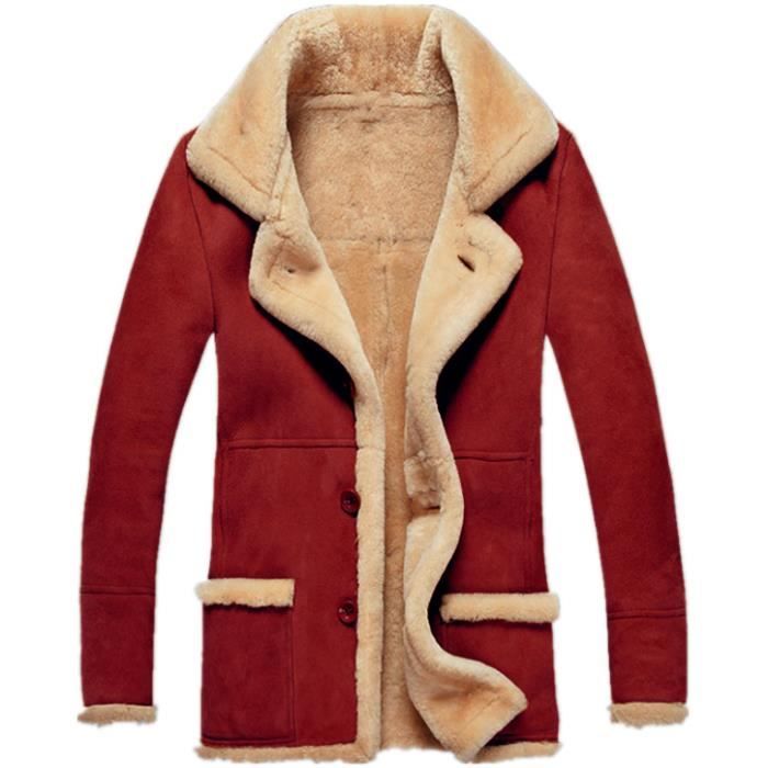 Manteau Homme Pardessus Veste Mi-long Caban Chaud Automne-Hiver-Rouge ...