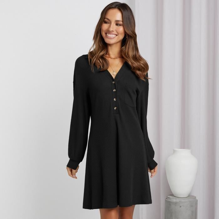 Robe Femme Personnalisé robe chemise gaufrée décontractée col en V ...