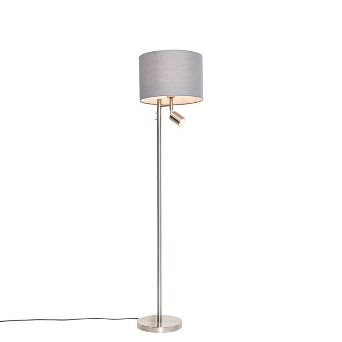 QAZQA Vloerlamp staal met kap grijs en leeslamp - Jelena - Cdiscount Maison