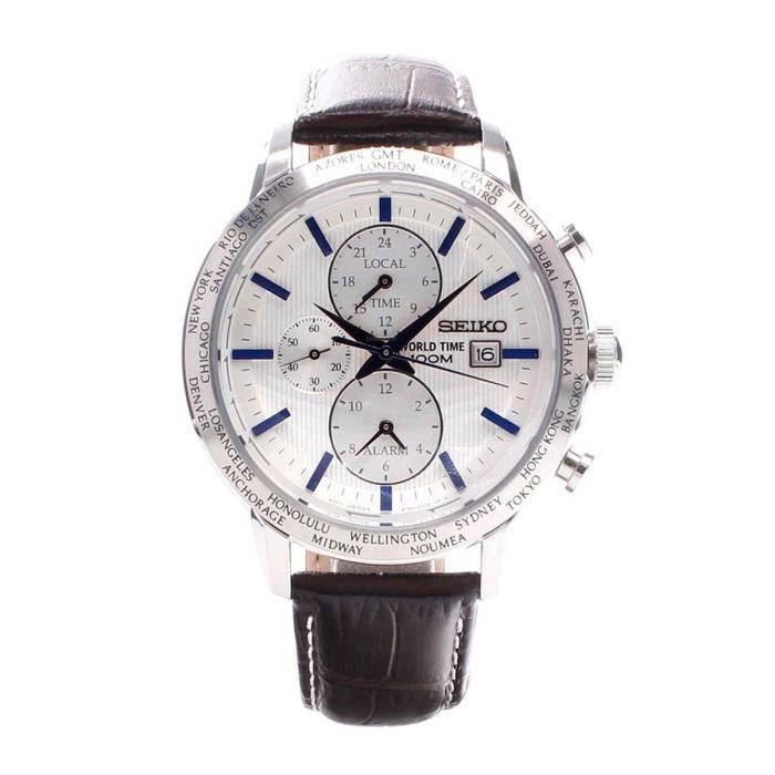 Seiko Spl051 P1 cadran blanc en cuir brun Band World Time Alarme Quartz ...