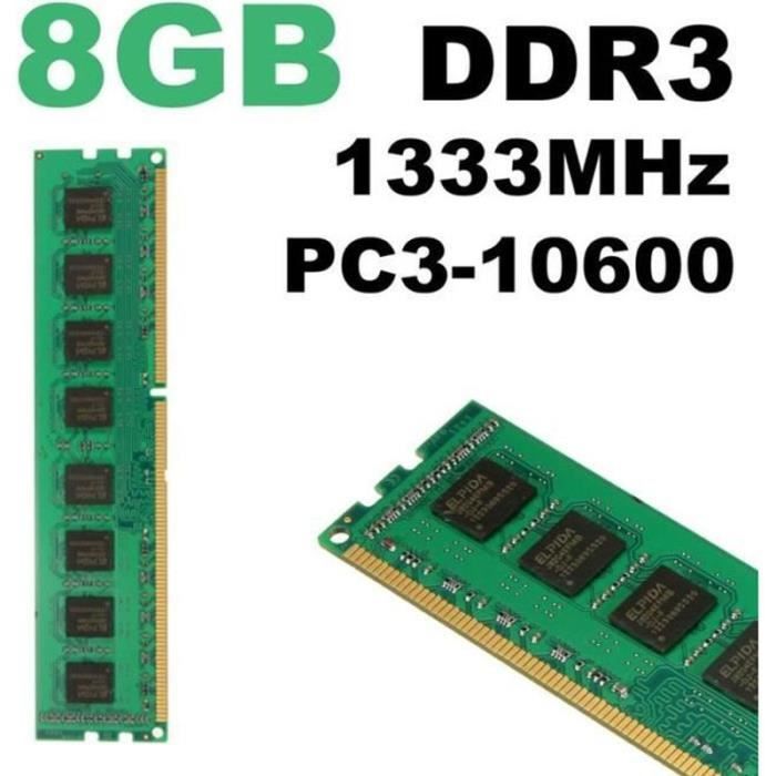 8GO 8GB Mémoire Desktop AMD DIMM DDR3 1333MHz PC3-10600 Système PC ...