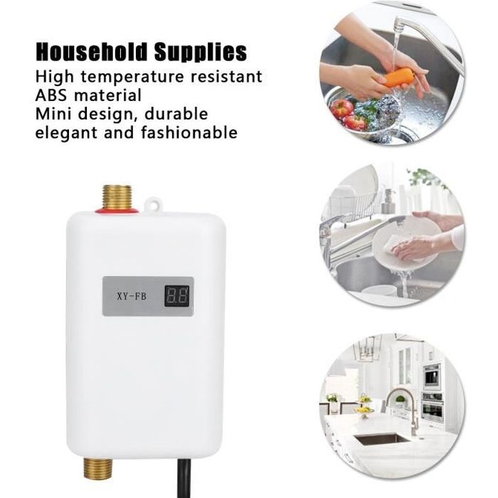 Mini chauffe-eau électrique sans réservoir chauffe-eau instantané pour fournitures lavage (blanc ...