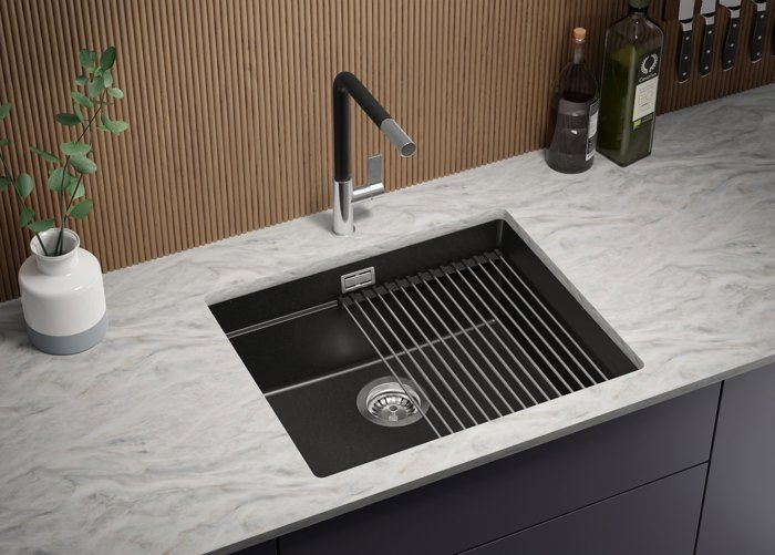 Evier Sous Plan 56x47cm, Evier en Granit 1 bac + Kit de Vidage ...