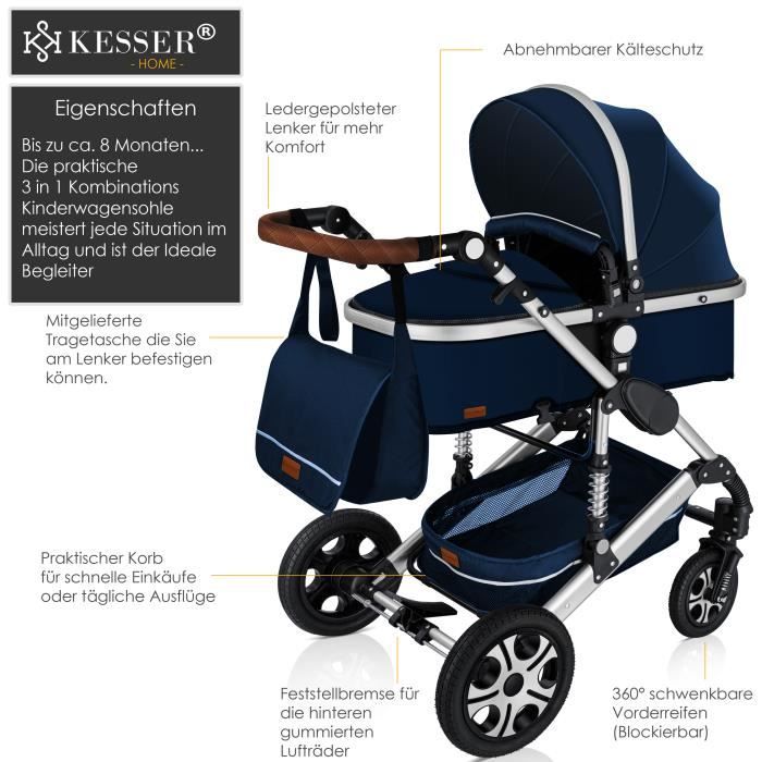 KESSER® 3en1 poussette combinée trio landau complet avec baignoire bébé ...